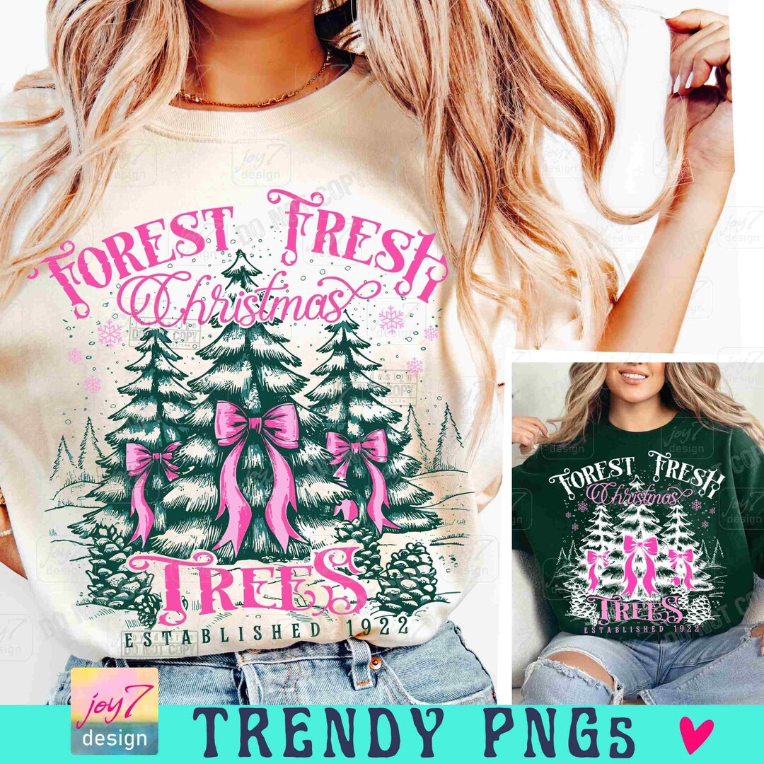 Forest Fresh Christmas Trees PNG Pink Christmas Coquette Bow Trendy ...