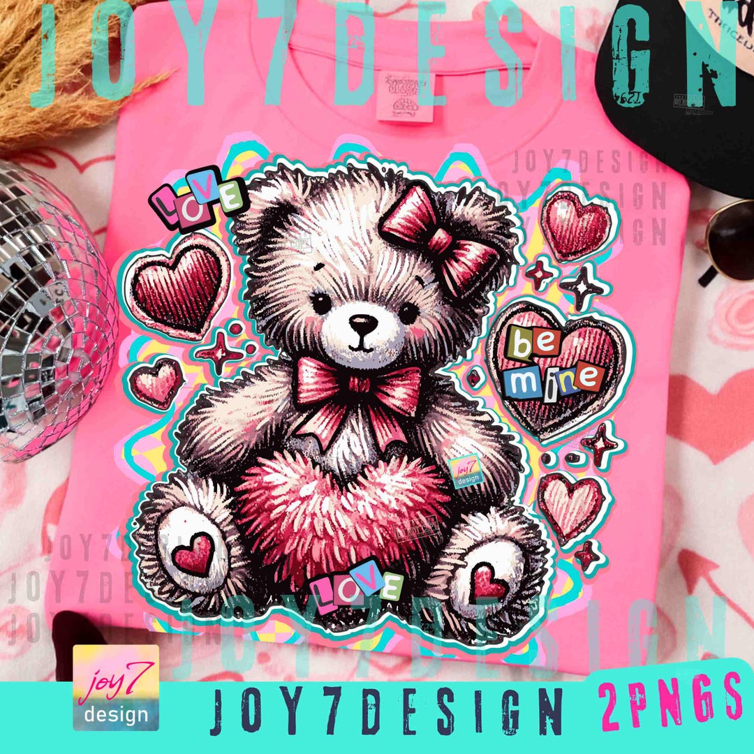 Preppy Teddy Bear Valentines Day PNG Groovy Coquette Heart Vday Design ...