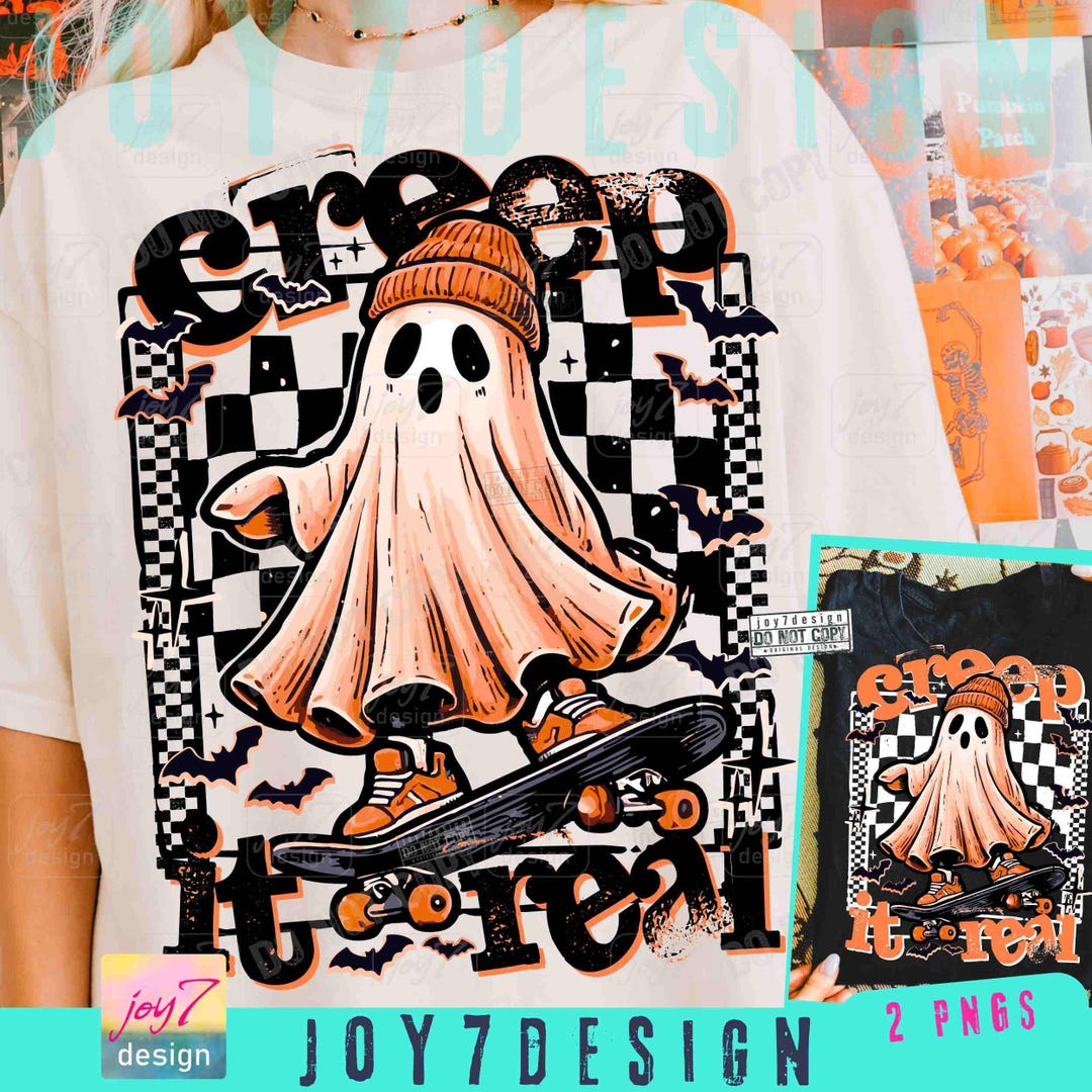 Creep It Real Ghost on Skateboard Retro Halloween PNG Spooky Funny ...