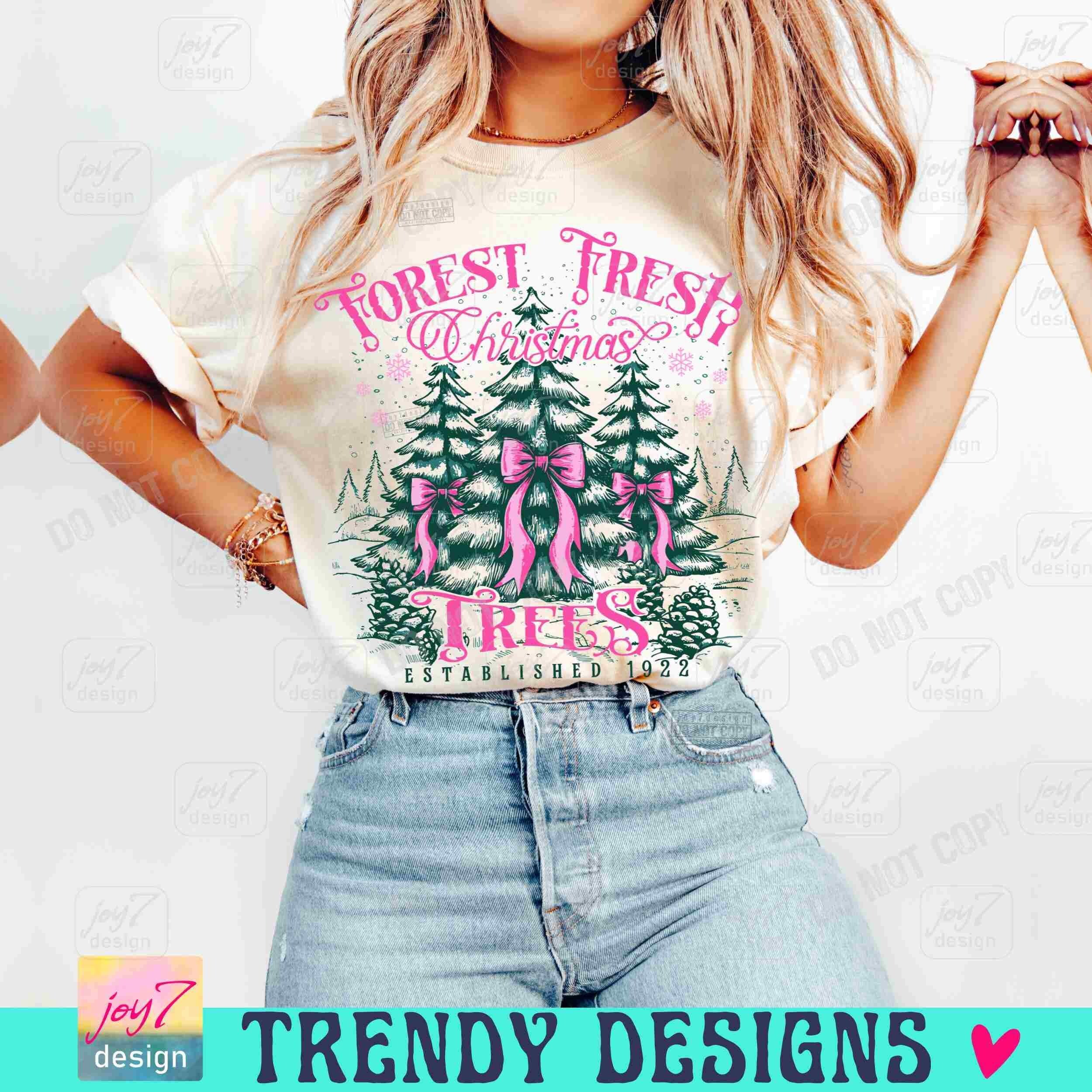 Forest Fresh Christmas Trees PNG Pink Christmas Coquette Bow Trendy ...