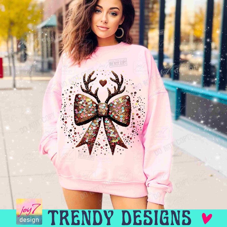 Christmas Reindeer Coquette Bow PNG Faux Sequin Christmas Bow Png ...