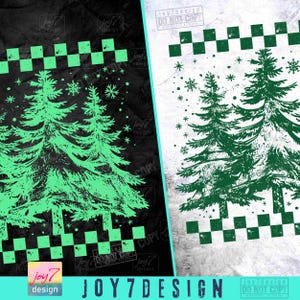 Retro Checkered Christmas Trees PNG Pine Trees Holiday Season Png Retro ...