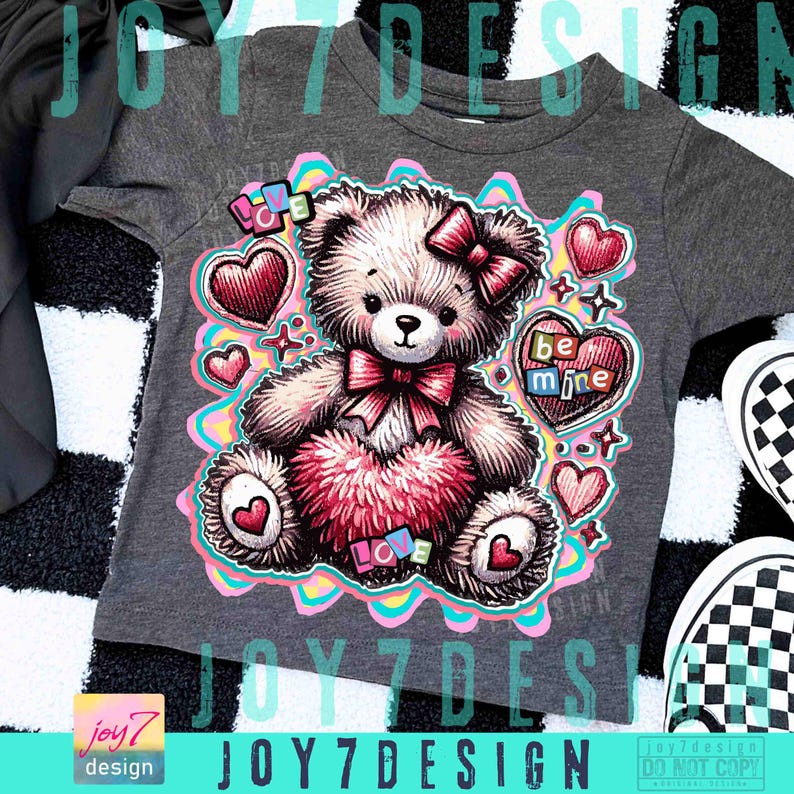 Preppy Teddy Bear Valentines Day PNG Groovy Coquette Heart Vday Design ...