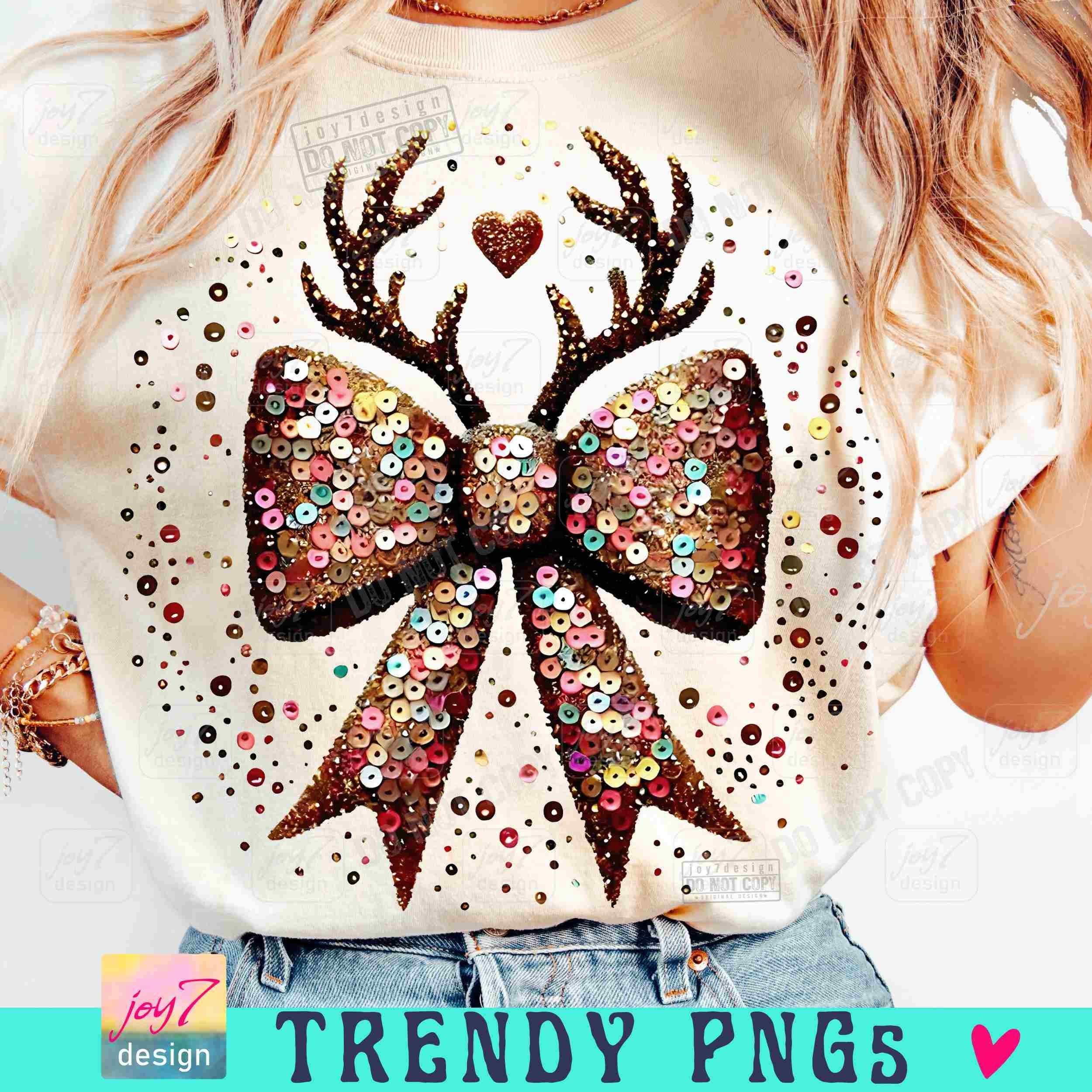 Christmas Reindeer Coquette Bow PNG Faux Sequin Christmas Bow Png ...