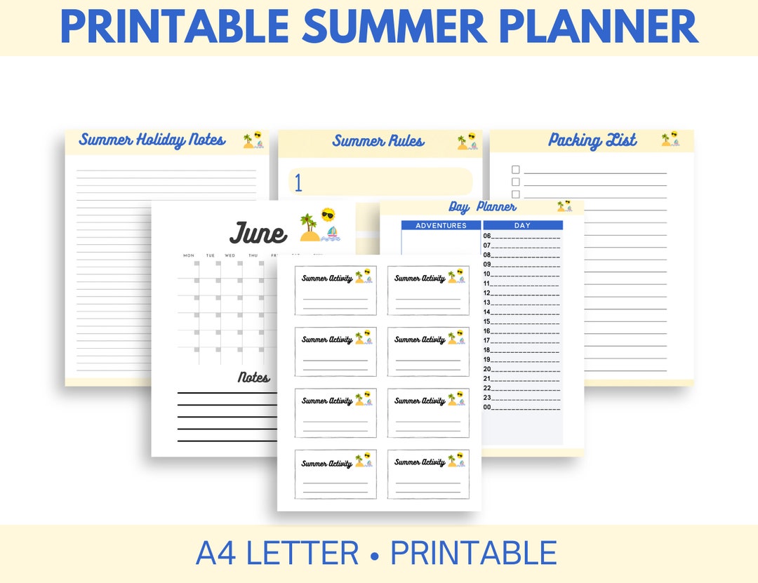 Summer Planner Printable, A4 Size - Etsy