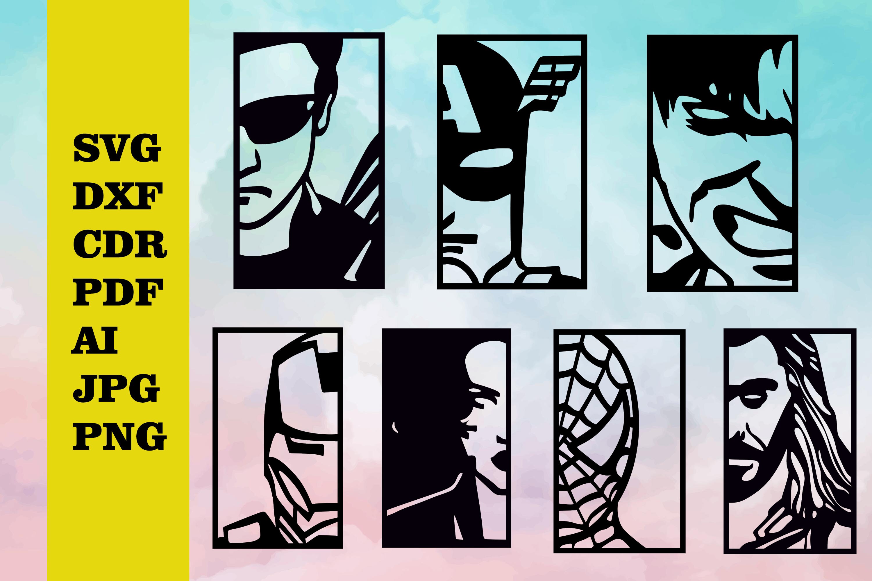Avengers 7 Pieces Marvel Characters Cut Svg Dxf File Wall | Etsy