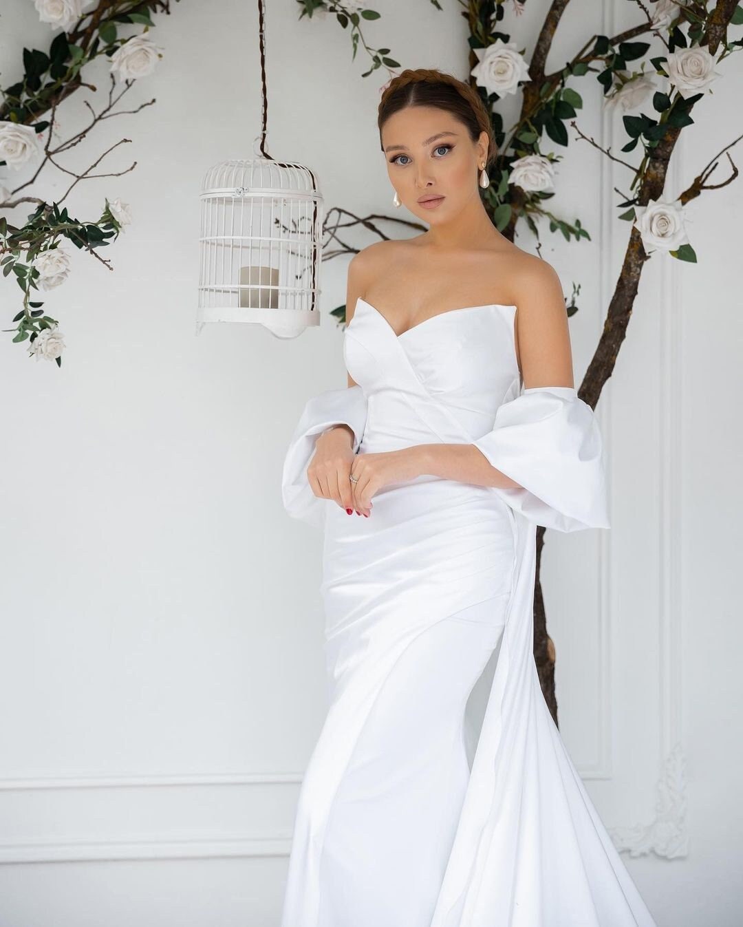 Satin Bridal Bicep Cape Long Sleeve With Train — Wedding Cape Add on ...
