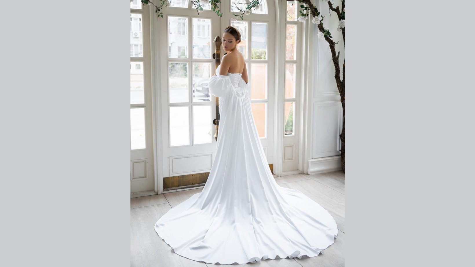 Satin Bridal Bicep Cape Long Sleeve With Train Wedding Cape Add on ...