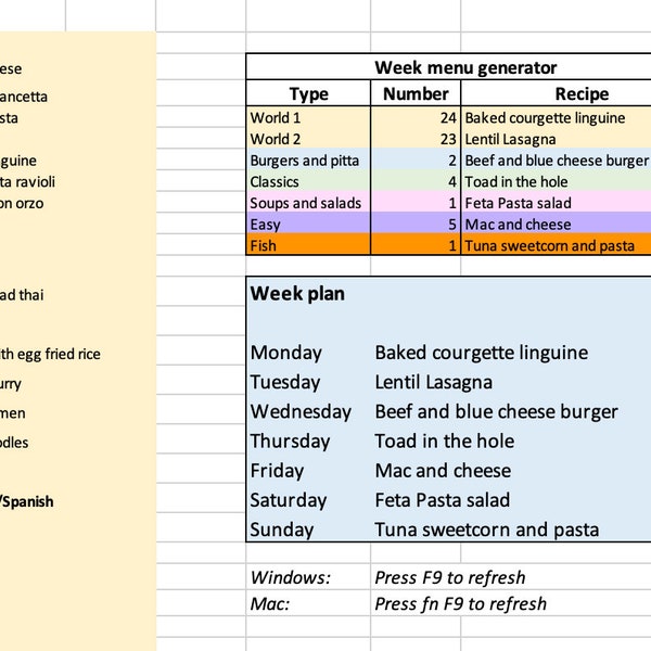 Excel Grocery List Generator Etsy