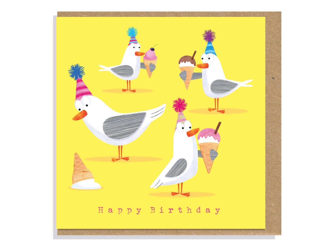 Happy Birthday Seagulls Card/ Bird Greetings Card/ Beach Life Greetings ...