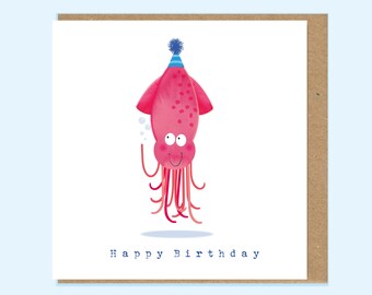 Super Squid Birthday Card on 100% Recycled Paper - Etsy