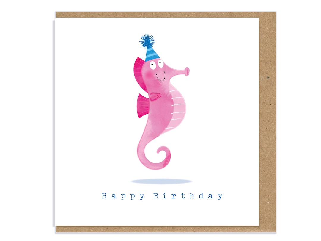 Seahorse Birthday Card/ Cute Seahorse/ Sea Animal Greetings Card ...