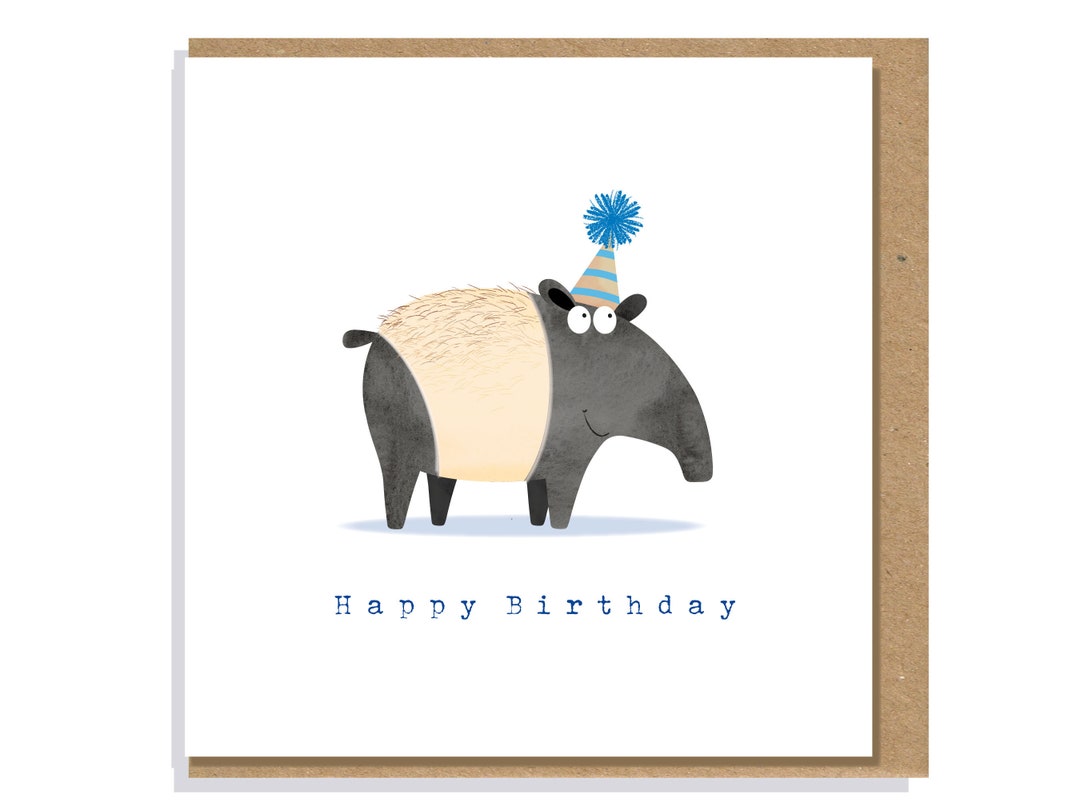 Tapir Birthday Card/ Animal Themed Greetings Card/ Party Hat/ Cute ...
