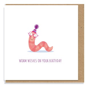 Worm Wishes Worm Birthday Card/ Cute Worm Birthday Card/ Animal ...