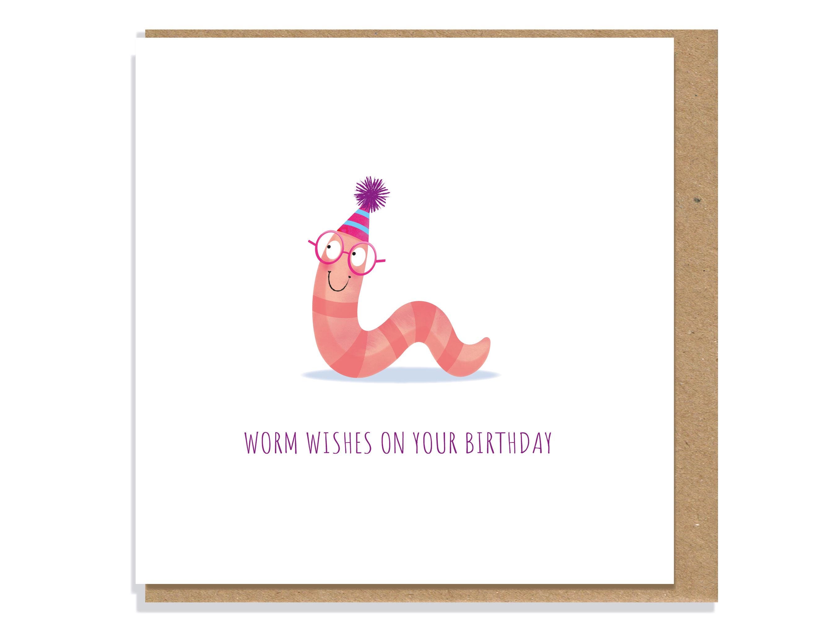 Worm Wishes Worm Birthday Card/ Cute Worm Birthday Card/ Animal ...