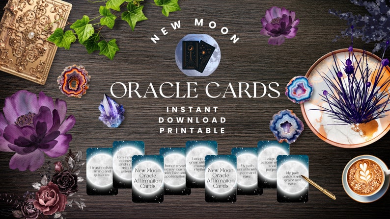 Printable New Moon Oracle Deck/ FREE Workbook Tarot Spreads & Keywords ...