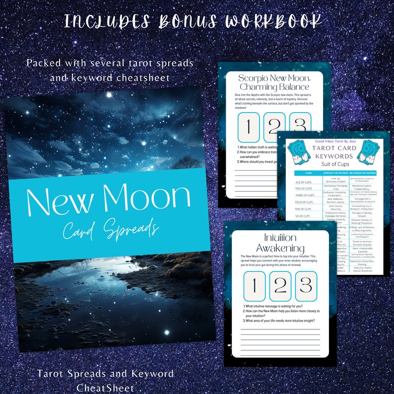 Printable New Moon Oracle Deck/ FREE Workbook Tarot Spreads & Keywords ...