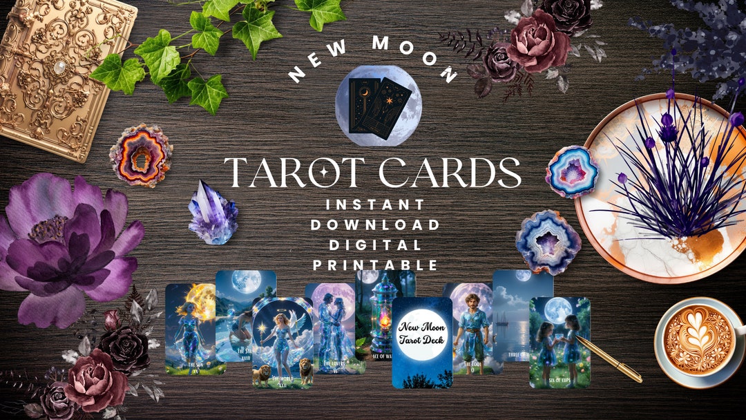 Printable New Moon Tarot Deck/ FREE Workbook Tarot Spreads & Keywords ...