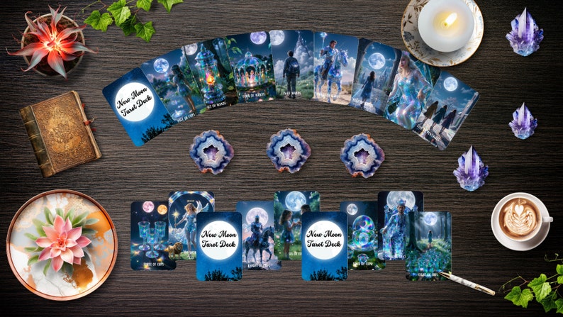 Printable New Moon Tarot Deck/ FREE Workbook Tarot Spreads & Keywords ...