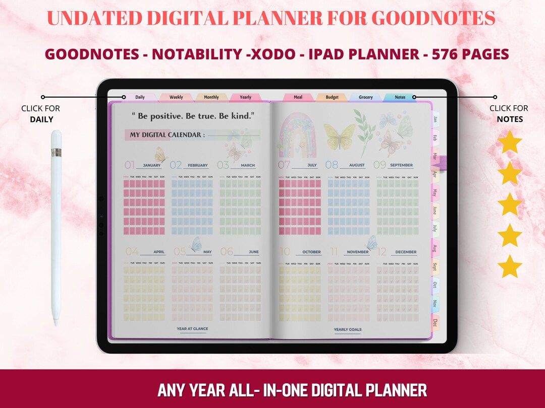 Undated Digital Planner for Goodnotes - Weekly Planner, iPad Planner ...