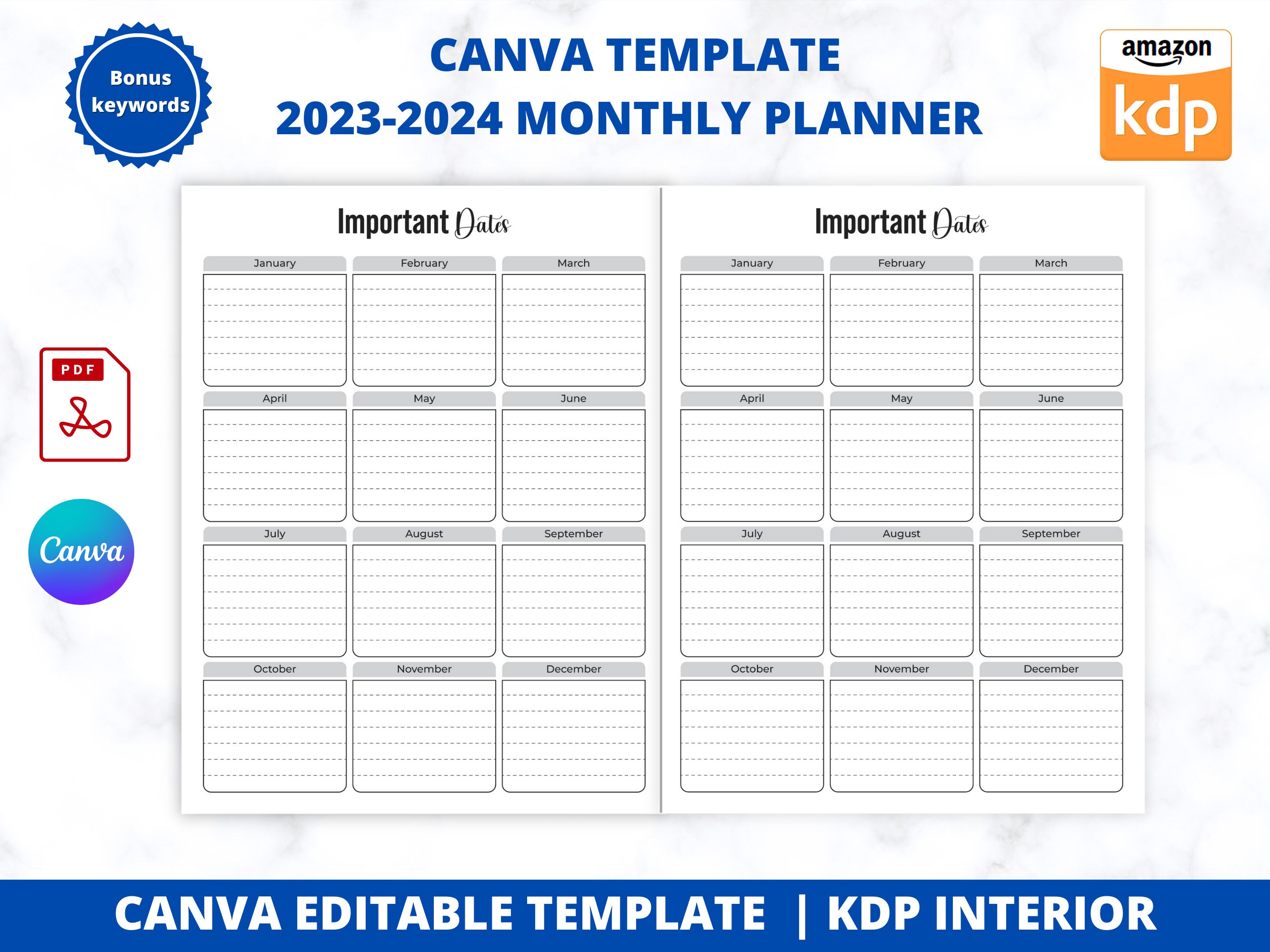 2023 2024 Monthly Planner CANVA Template Fully Editable & Customizable ...
