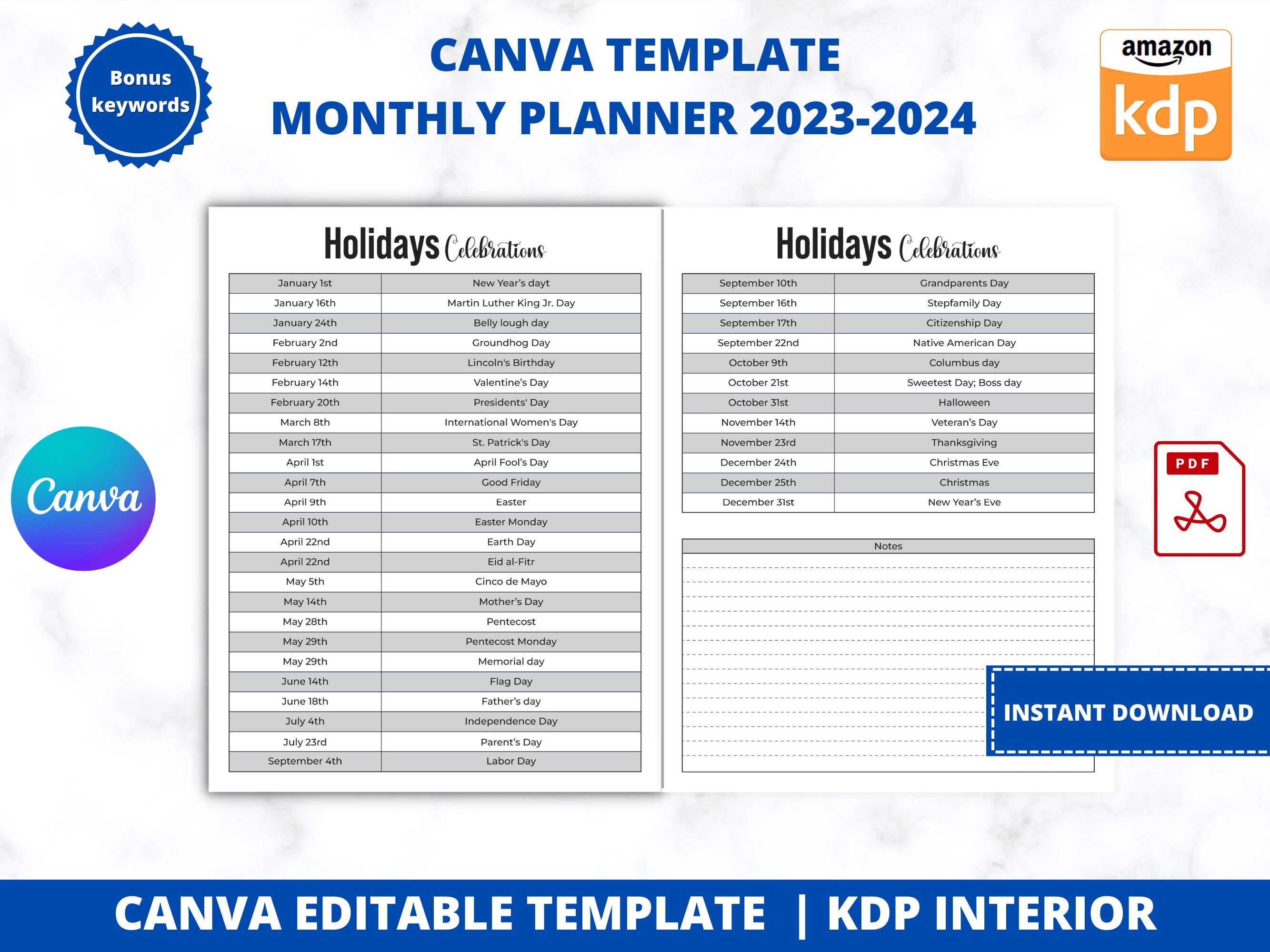 2023 2024 Monthly Planner CANVA Template Fully Editable & Customizable ...