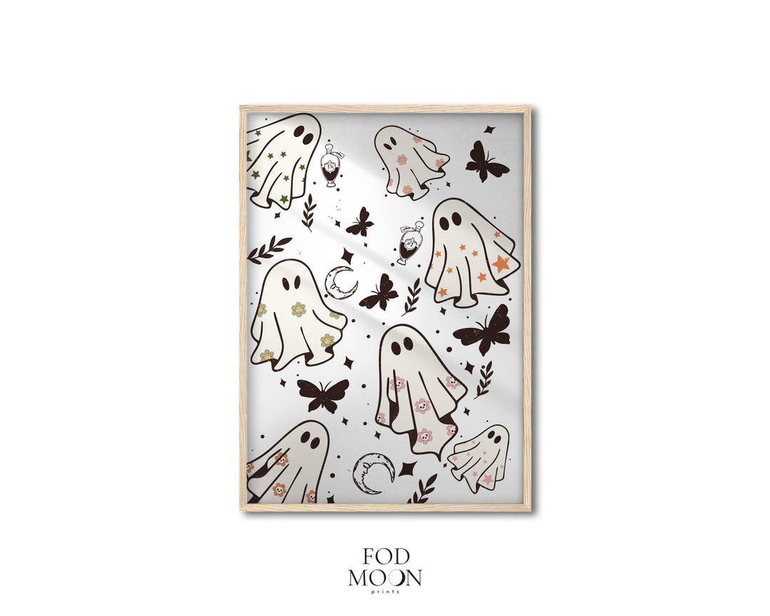 Retro Halloween Print, Ghosts Poster, Funny Autumn Wall Art, Halloween ...