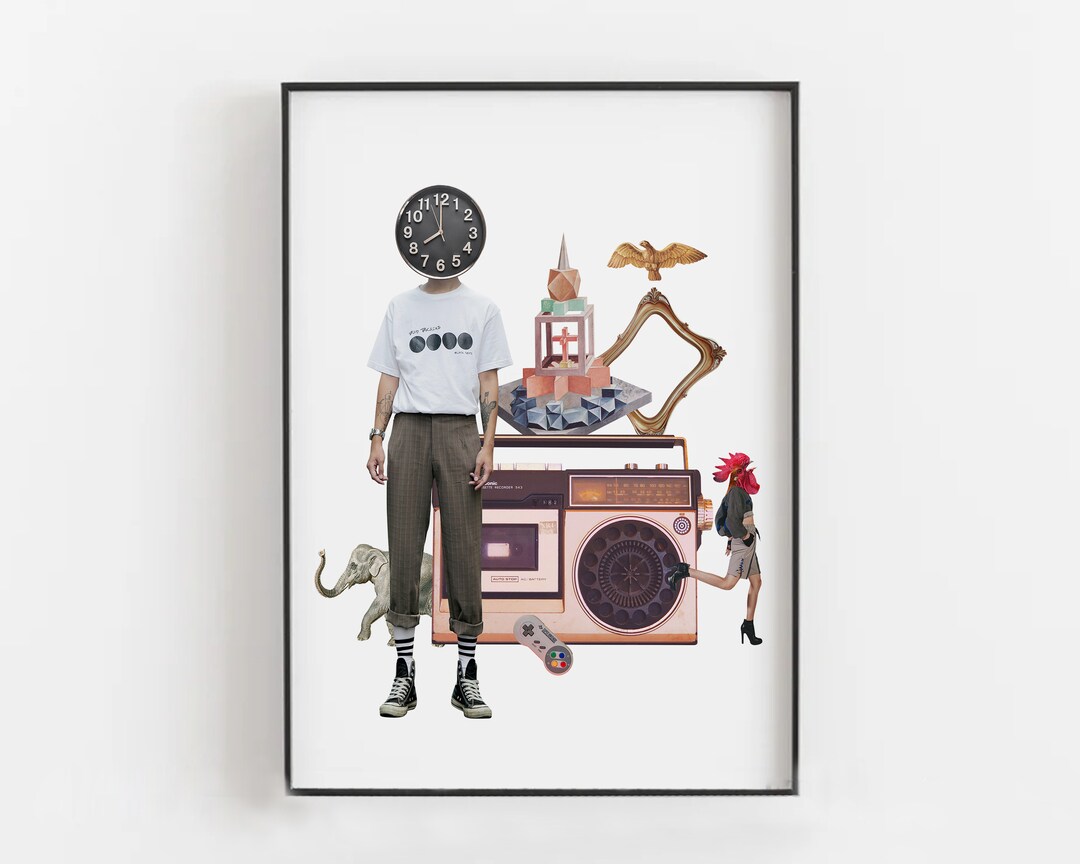Time Passes, Modern Art, Collage Art, Trippy Art, Retro Art Print ...