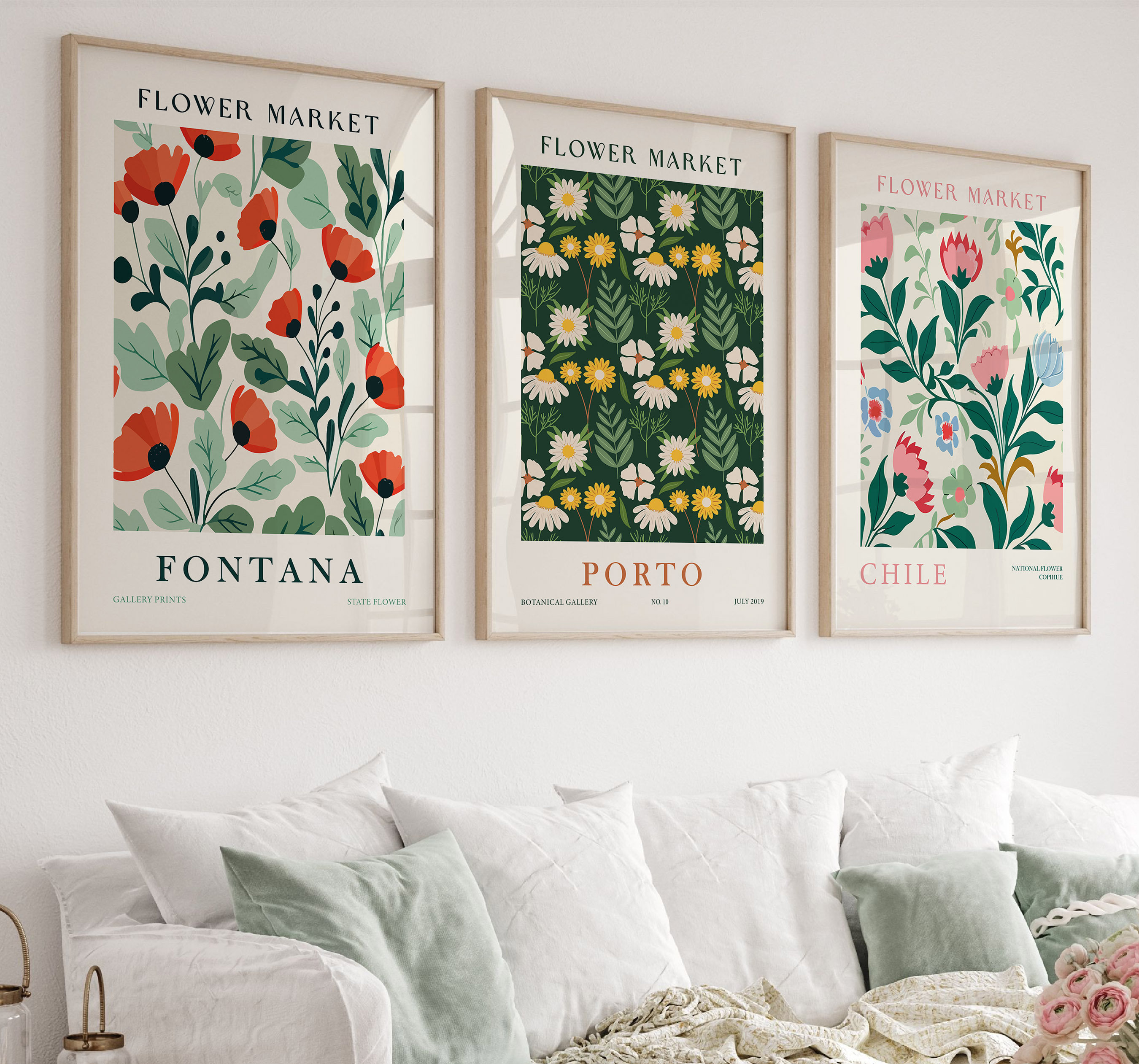 Sage Green Wall Prints, Set of 6 Flower Market Prints, Flower Market ...