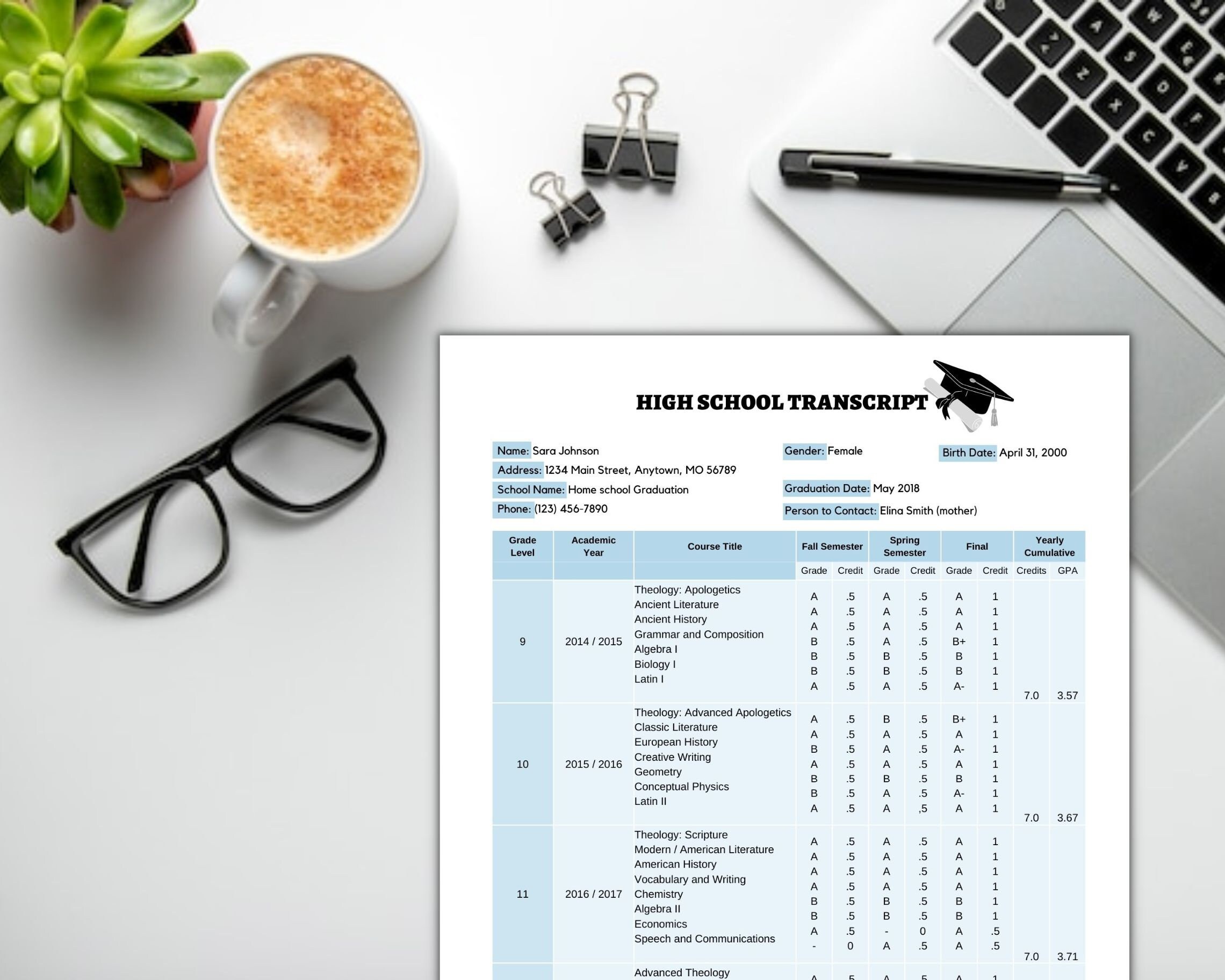 Highschool Transcript Template, Transcript Maker, Report Card, School ...