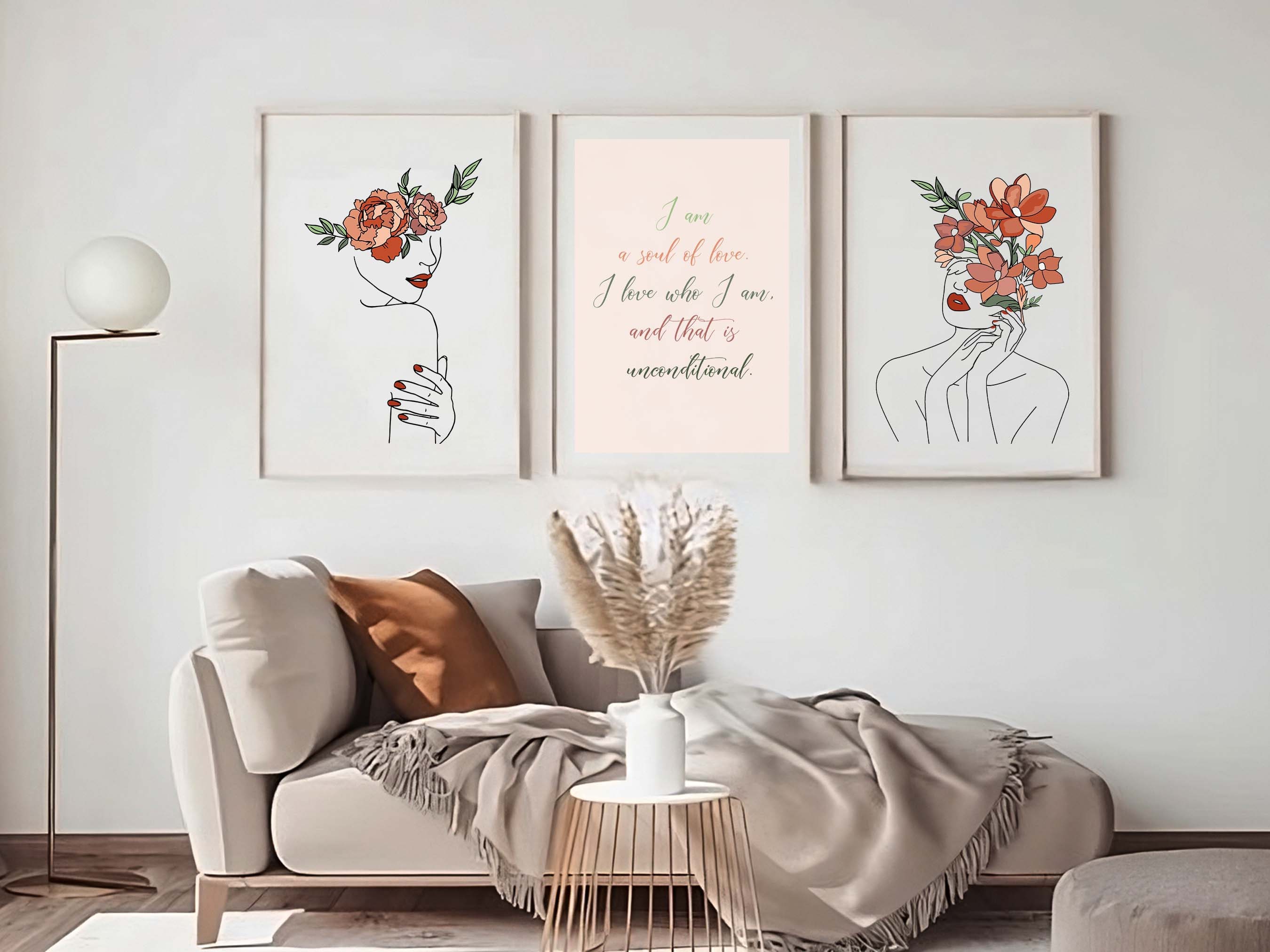 Flower Woman Line Art Set Feminist Wall Art Head of Flowers - Etsy