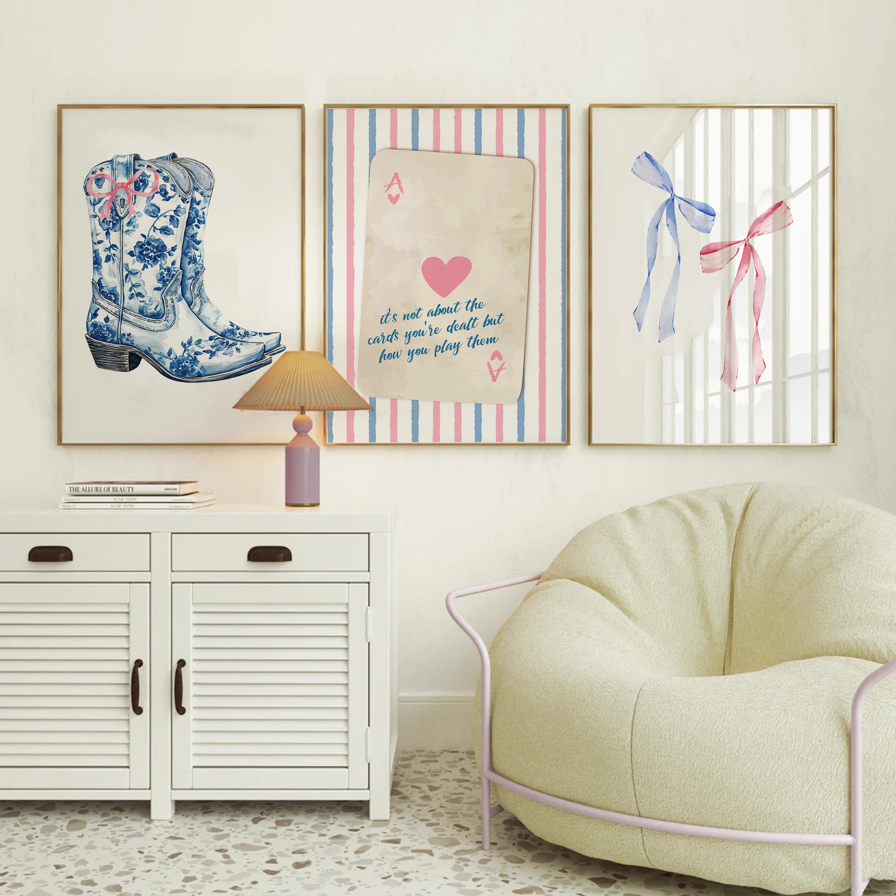 Preppy Blue and Pink Preppy Set of 8, Aesthetic Wall Art, Trendy Girls ...