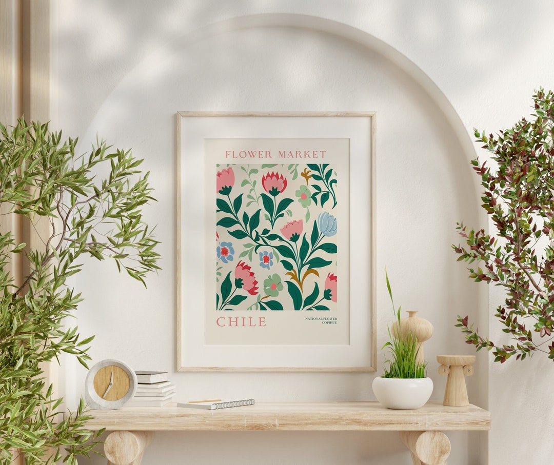 Chile National Flower, Chile Flower Market Art Print, Cophihue 1960's ...