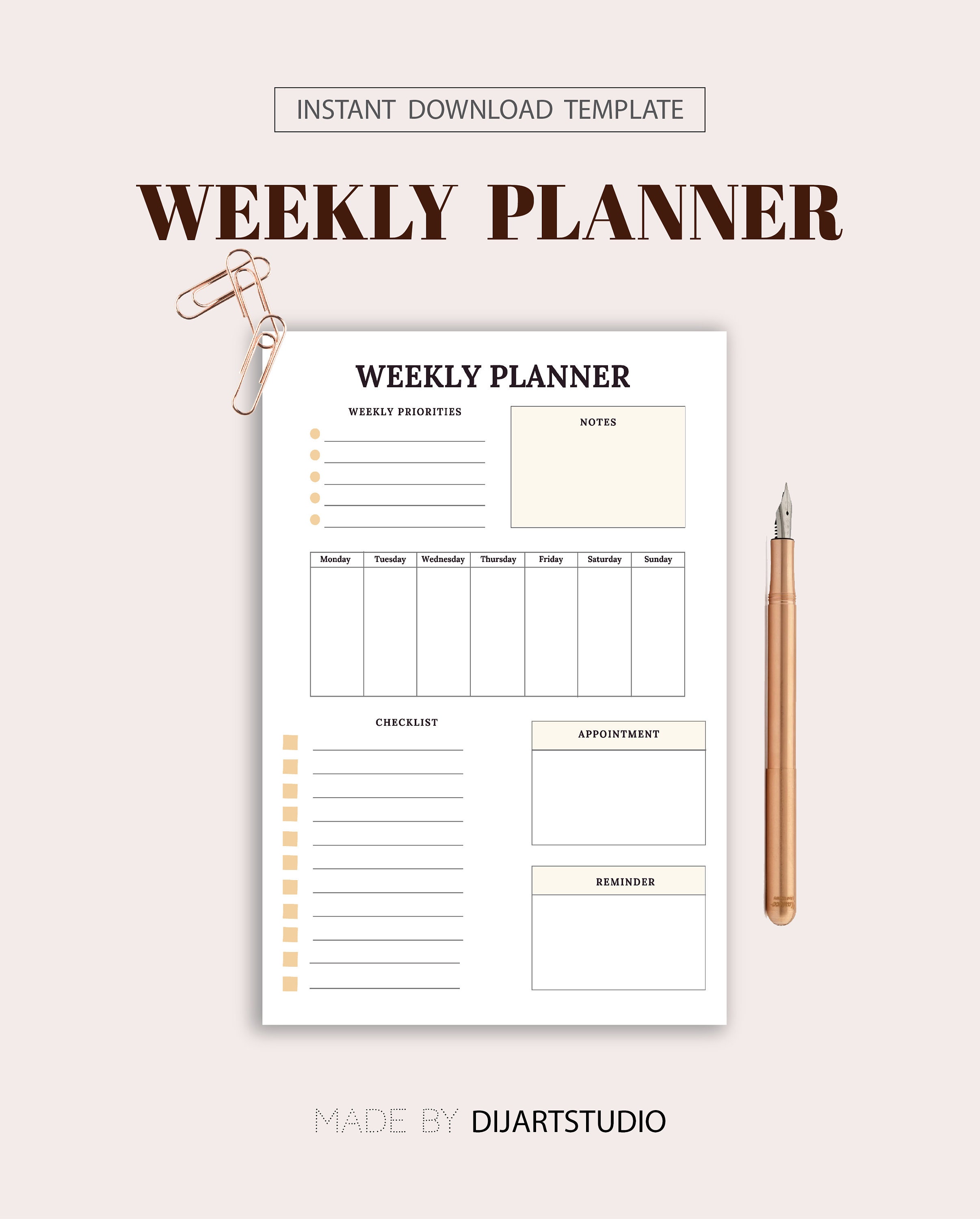 Daily Planner, Weekly Planner, Monthly Planner, Printable Planner ...