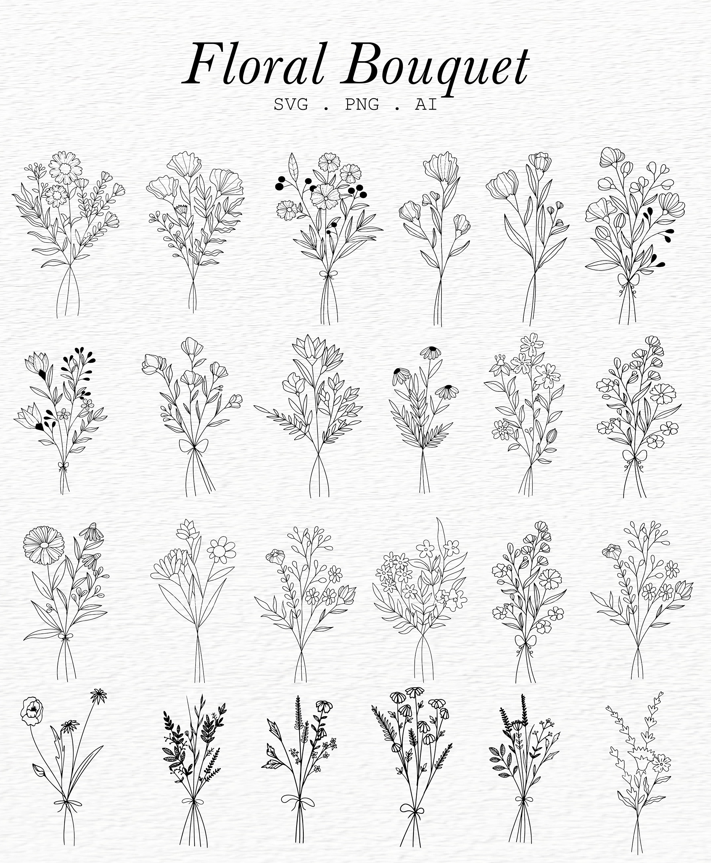 Floral Line Art, Botanical Line Art SVG, Flower Line Art, Clipart ...