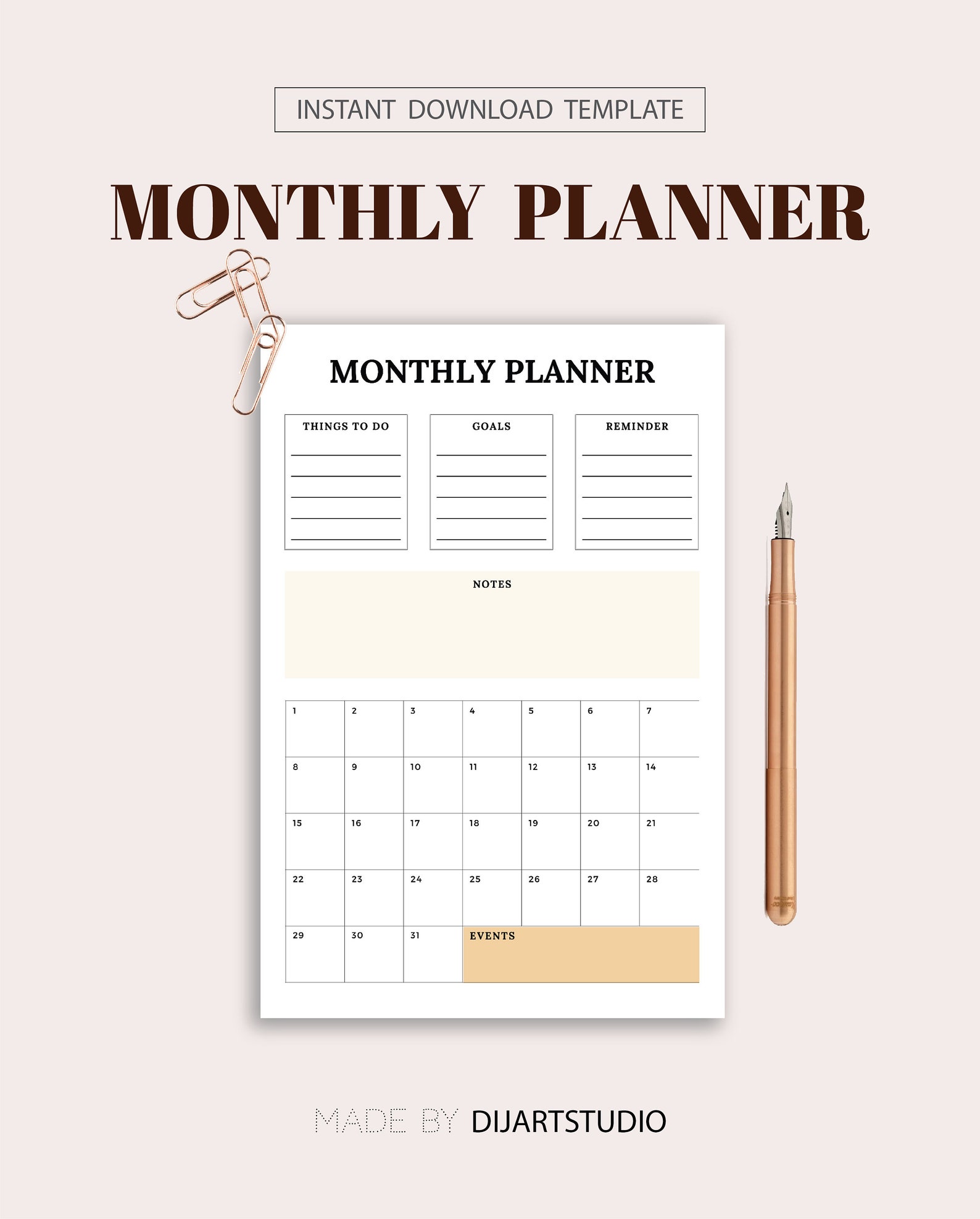 Daily Planner, Weekly Planner, Monthly Planner, Printable Planner ...