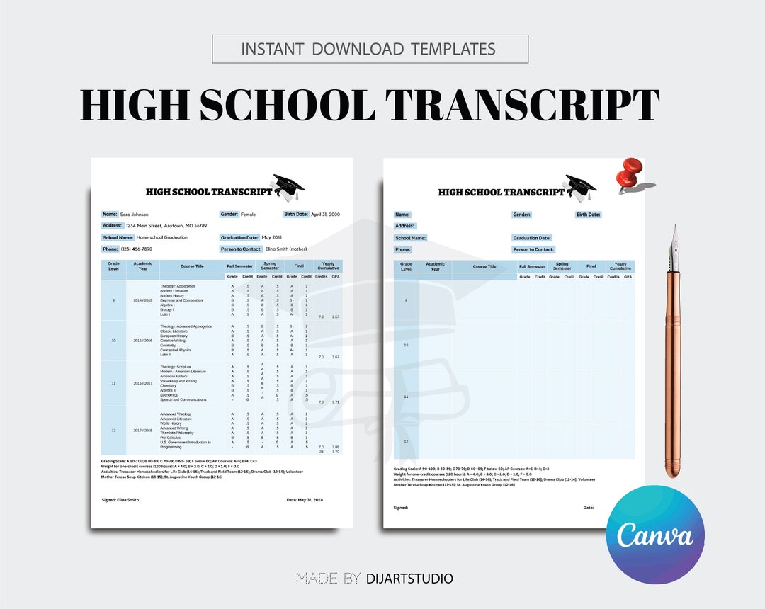 Highschool Transcript Template, Transcript Maker, Report Card, School ...