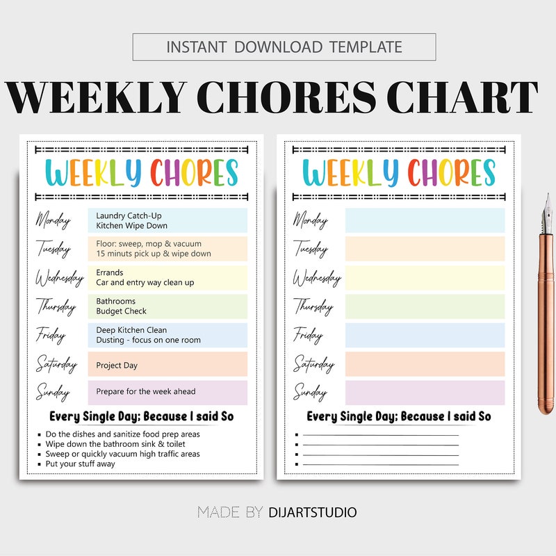 Weekly Chore Chart - Etsy
