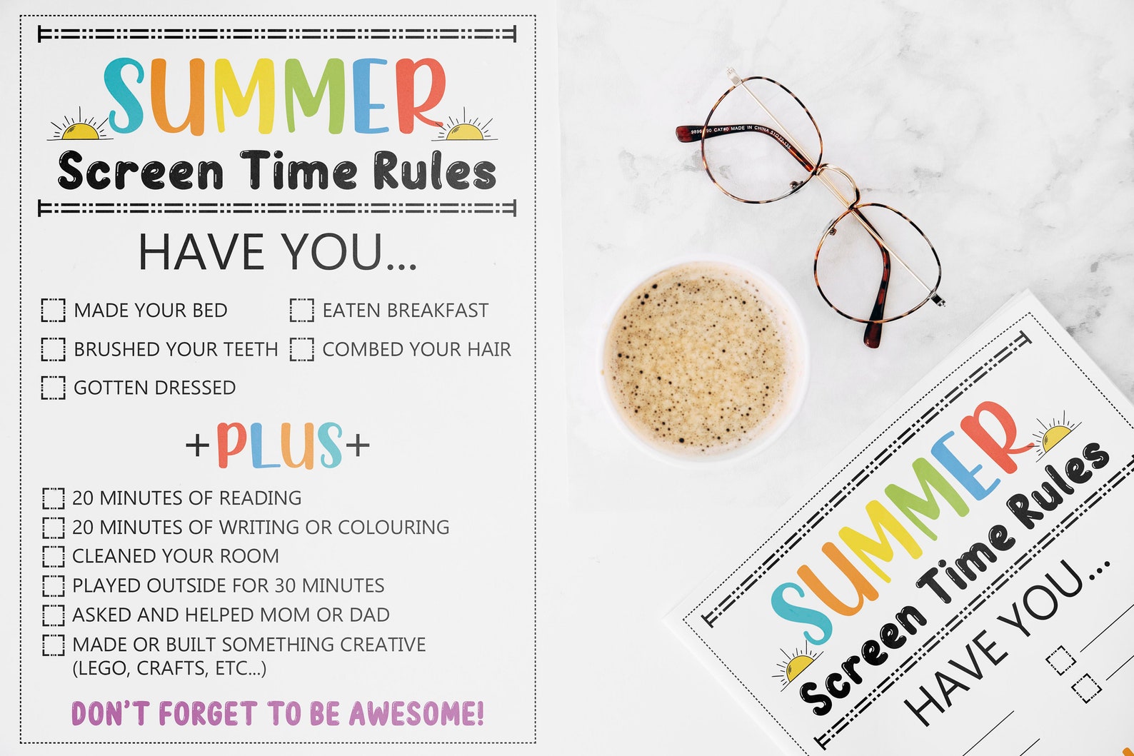 Summer Screen Time Checklist: Editable Chore Chart (digital Download ...