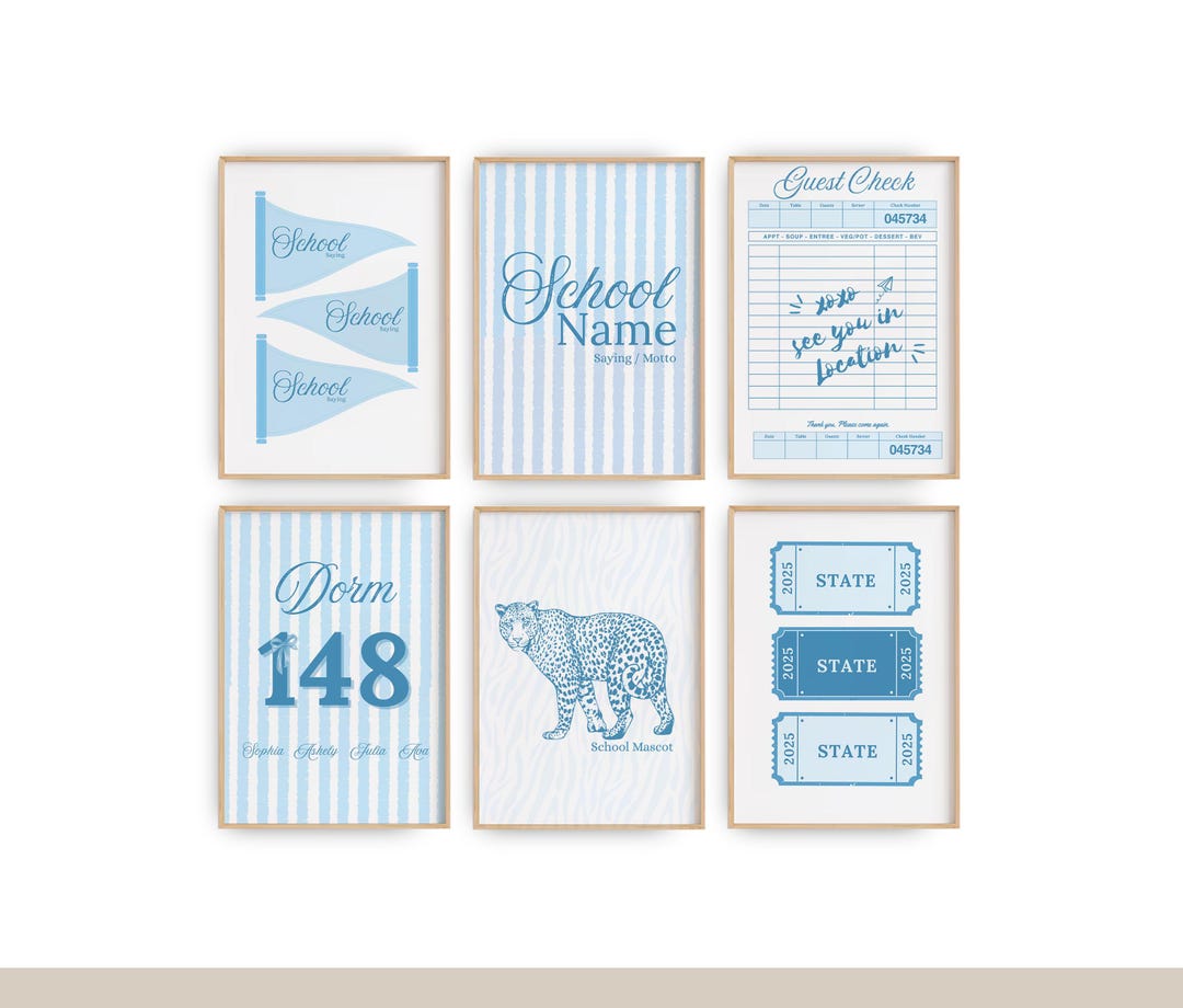 Custom College Wall Art Set of 6: Personalized School Posters (digital ...