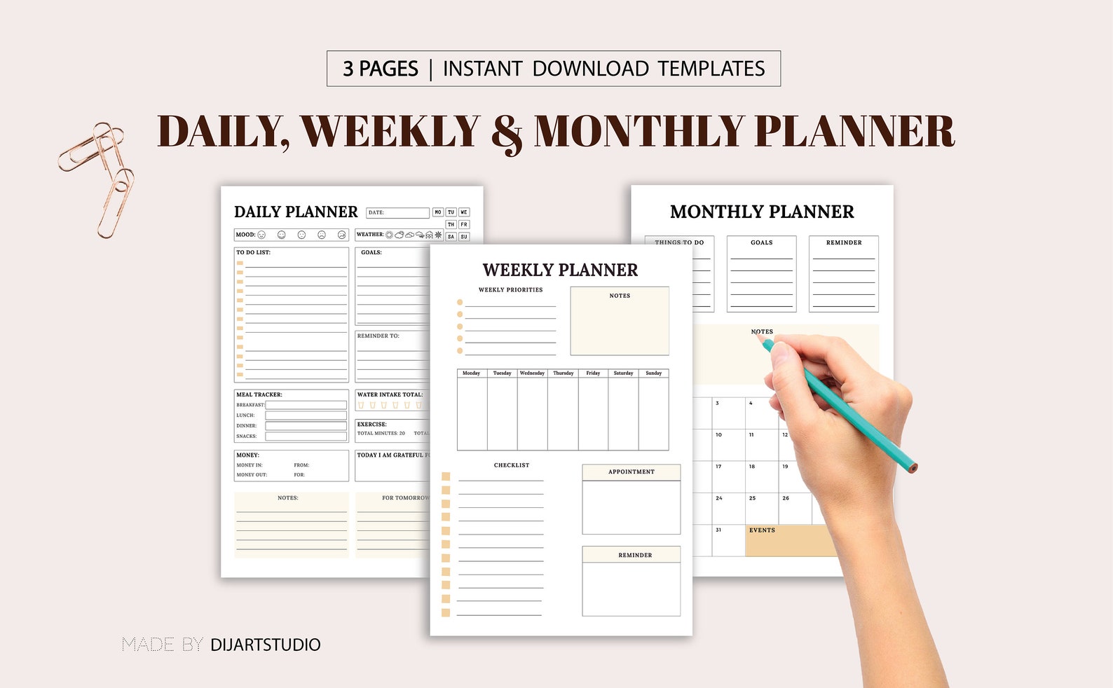Daily Planner, Weekly Planner, Monthly Planner, Printable Planner ...