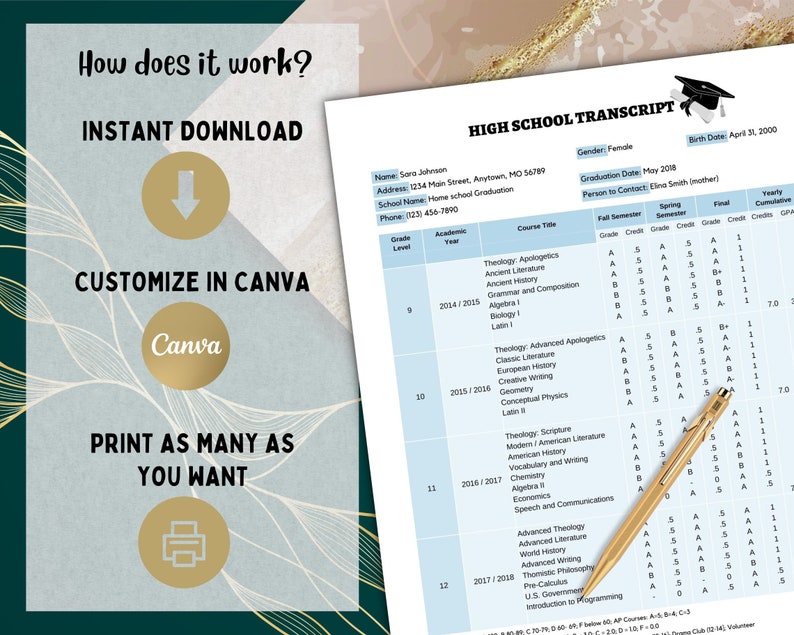 Transcript Template, Transcript Maker, DIY Certificate, Instant ...