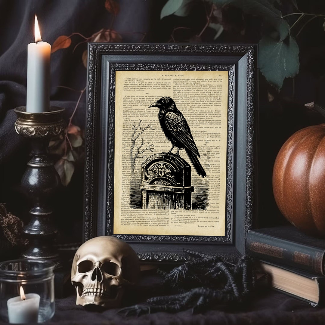 PRINTABLE Halloween Vintage Wall Art Printable Crow and Raven - Etsy