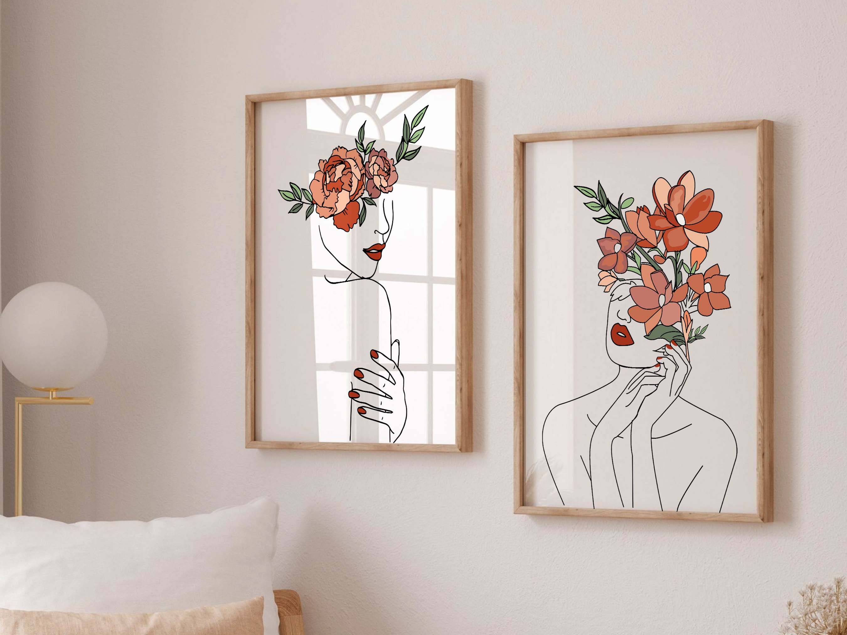 Flower Woman Line Art Set Feminist Wall Art Head of Flowers - Etsy