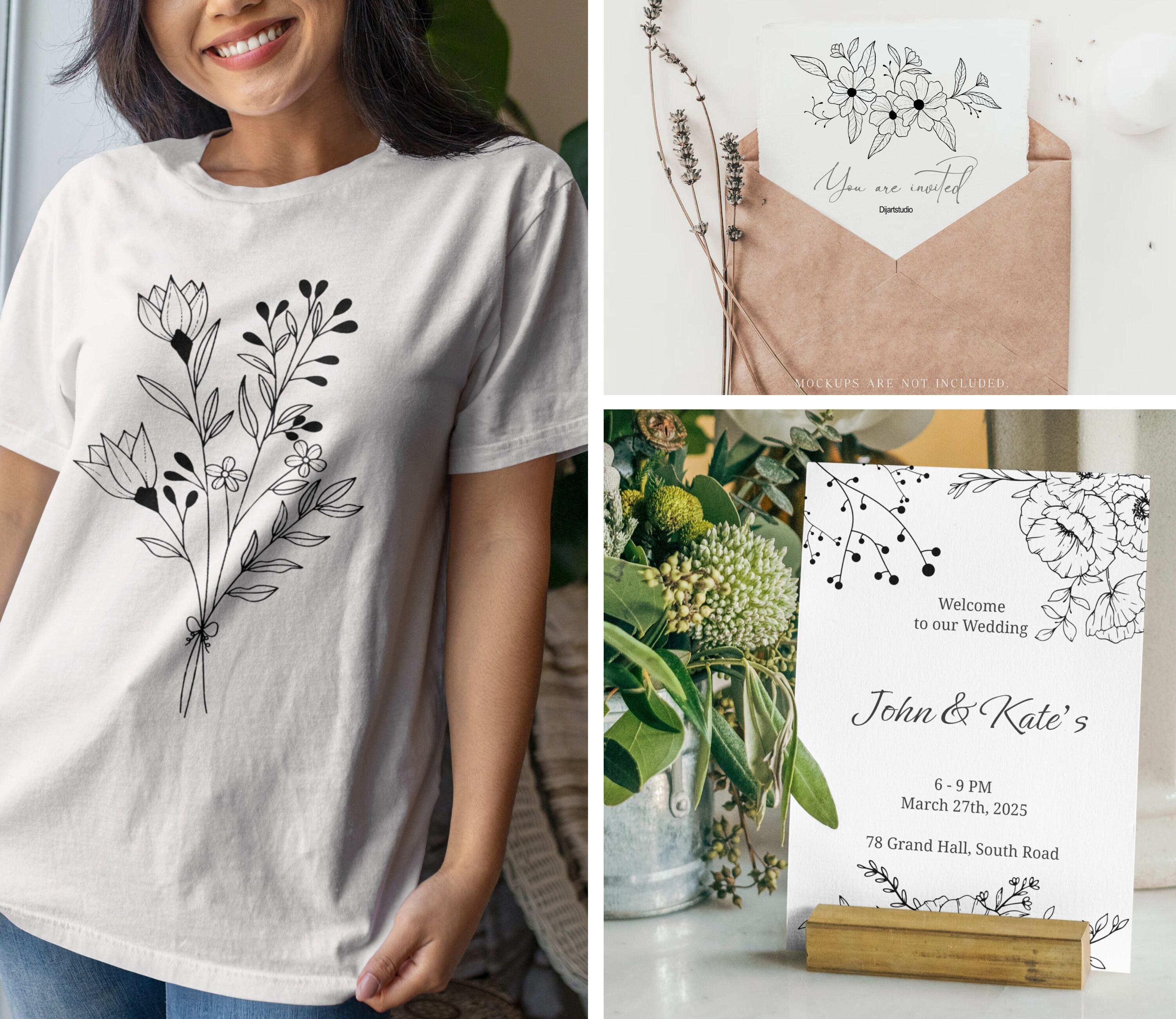 Floral Line Art, Botanical Line Art SVG, Flower Line Art, Clipart ...