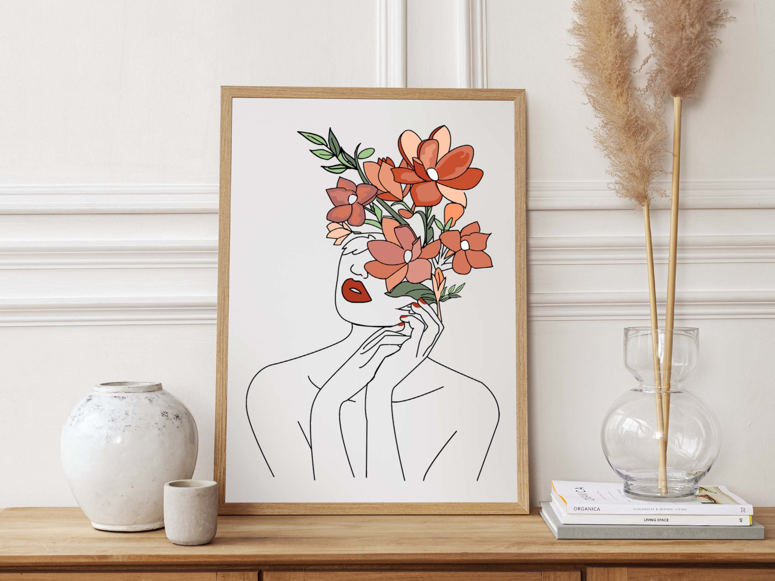 Flower Woman Line Art Set Feminist Wall Art Head of Flowers - Etsy