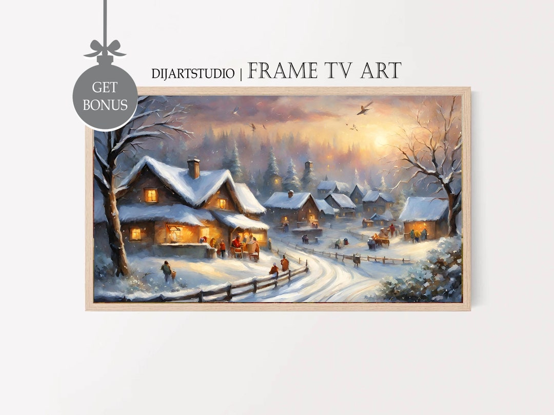 Vintage Christmas Village Frame TV Art: Winter Cottagecore (digital ...