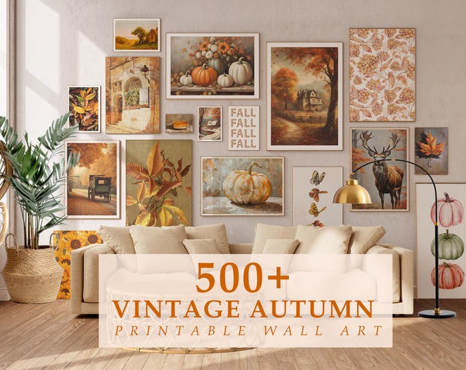 Fall Gallery Wall Printable Art Set Autumn Pumpkin Floral Landscape ...