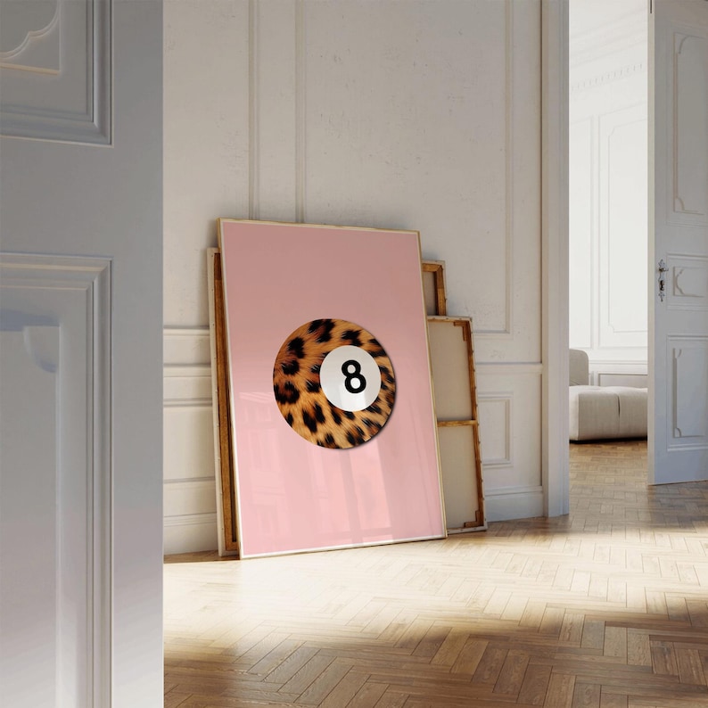 8 Ball Leopard Print, Retro Lucky Girl Poster, Funky Y2K Aesthetic ...