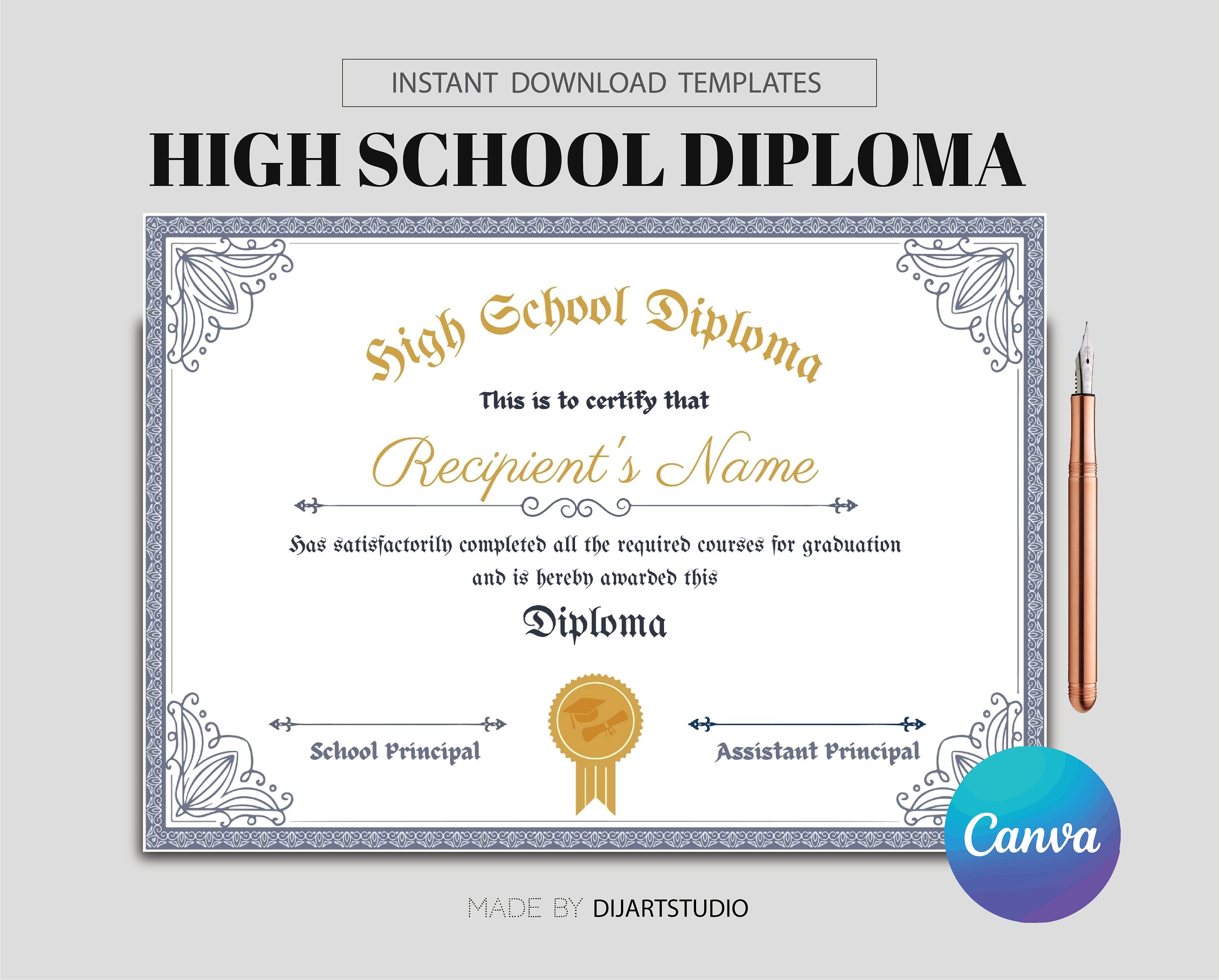 Homeschool Diploma, Editable Diploma Template, High School Diploma ...